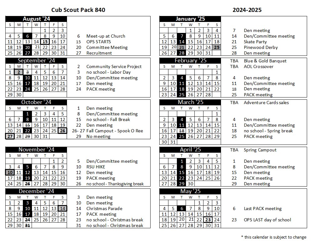 Pack Calendar – Owasso Cub Scouts Pack 840